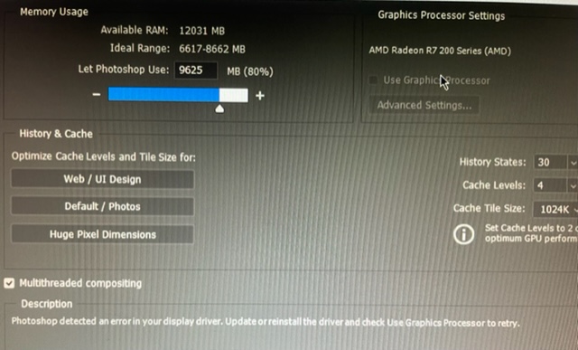 PS detected an error in your display driver - Adobe Product Community ...