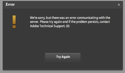 Error message "error Communicating with the server... - Adobe Product Community - 12932013