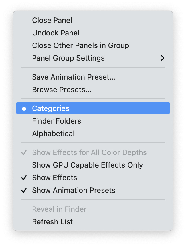 Why is my effects panel listed out and not in cate... - Adobe Product ...