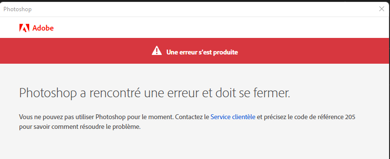 Error 205 photoshop - Adobe Community - 12971065