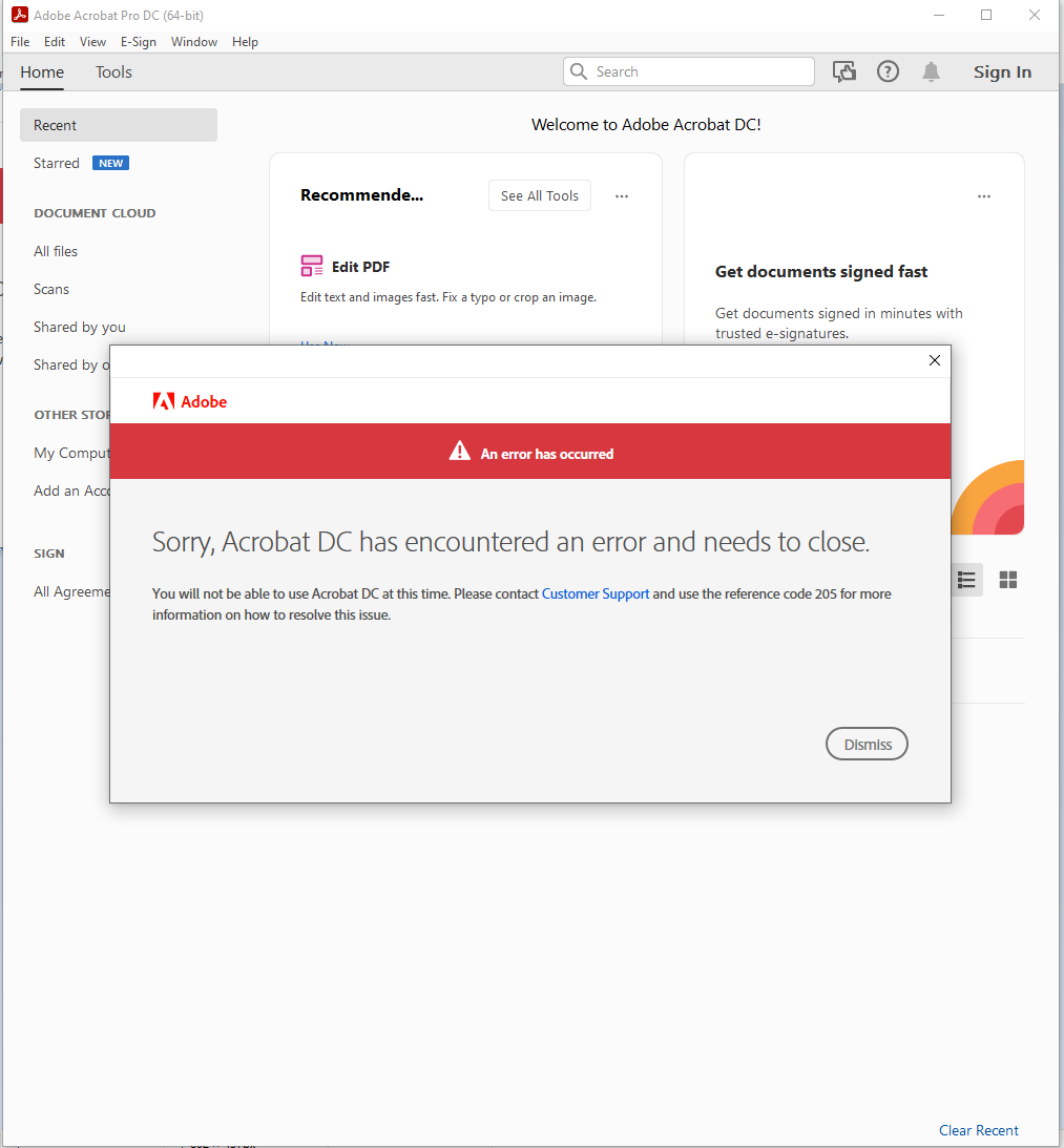 Solved: Acrobat Crahses on Start up (Error Code 205) - Adobe Product ...