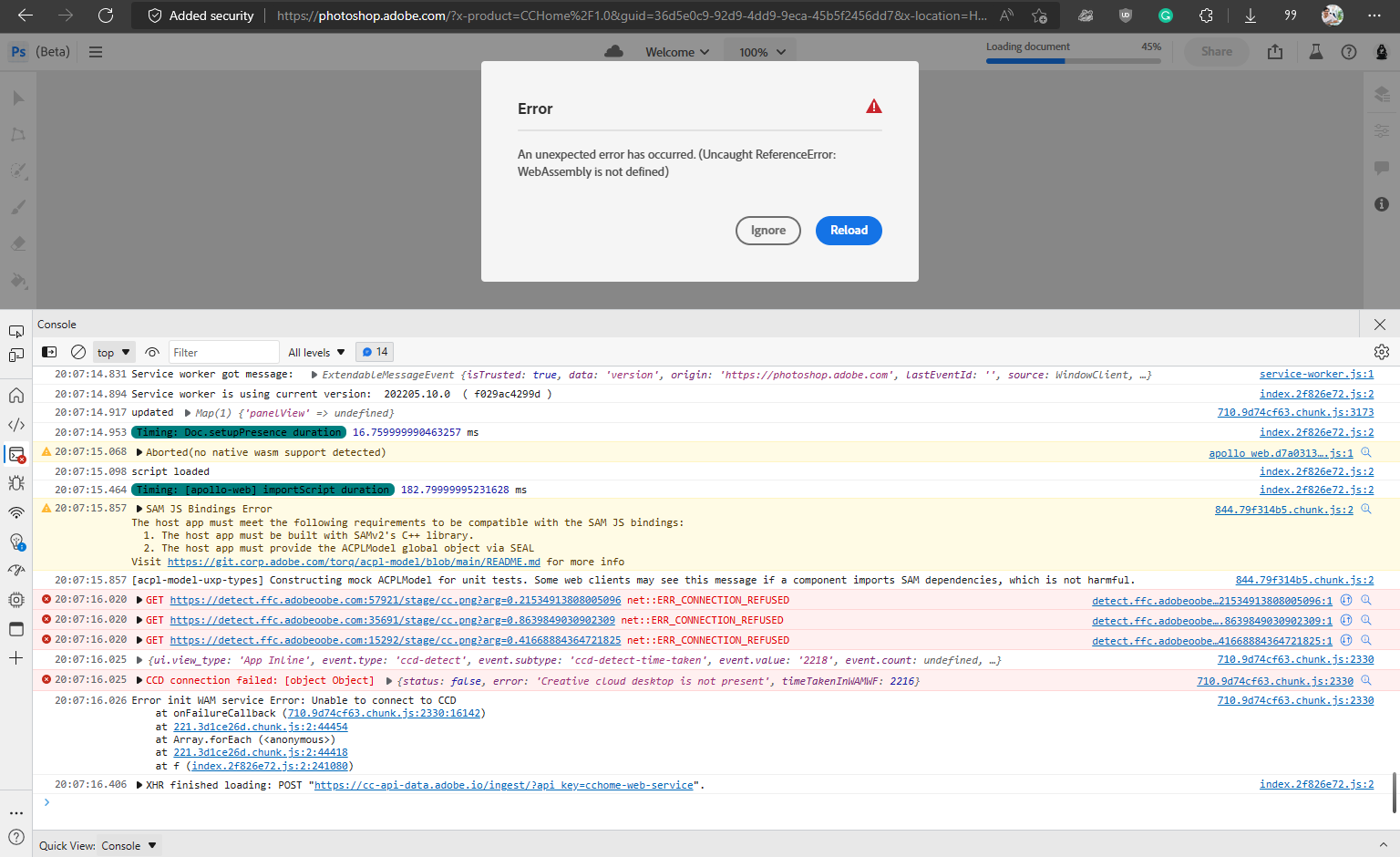 Solved Receiving Error Regarding Webassembly In Edge Adobe Community