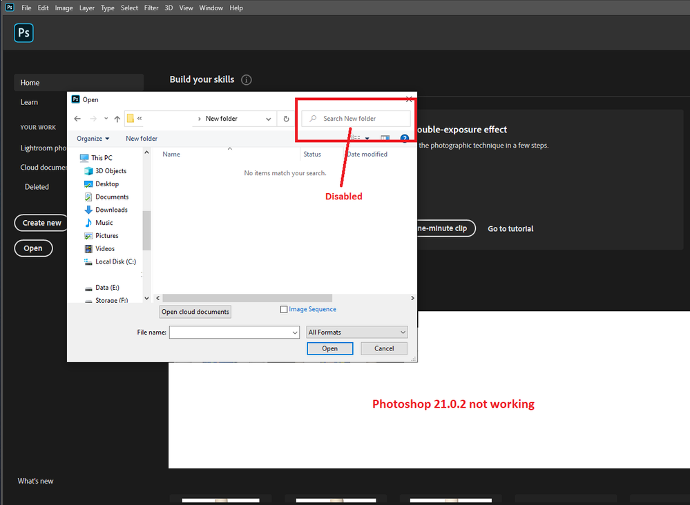 Search box not working when trying to open new fil... - Adobe Community ...