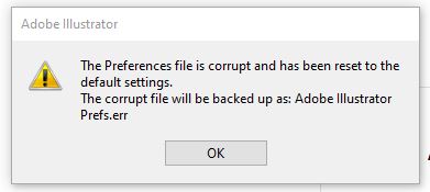 Error: The preference file is corrupted and has be... - Adobe Community - 12319812