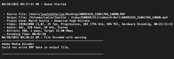 Encoding complete with warning - Adobe Community - 13016734