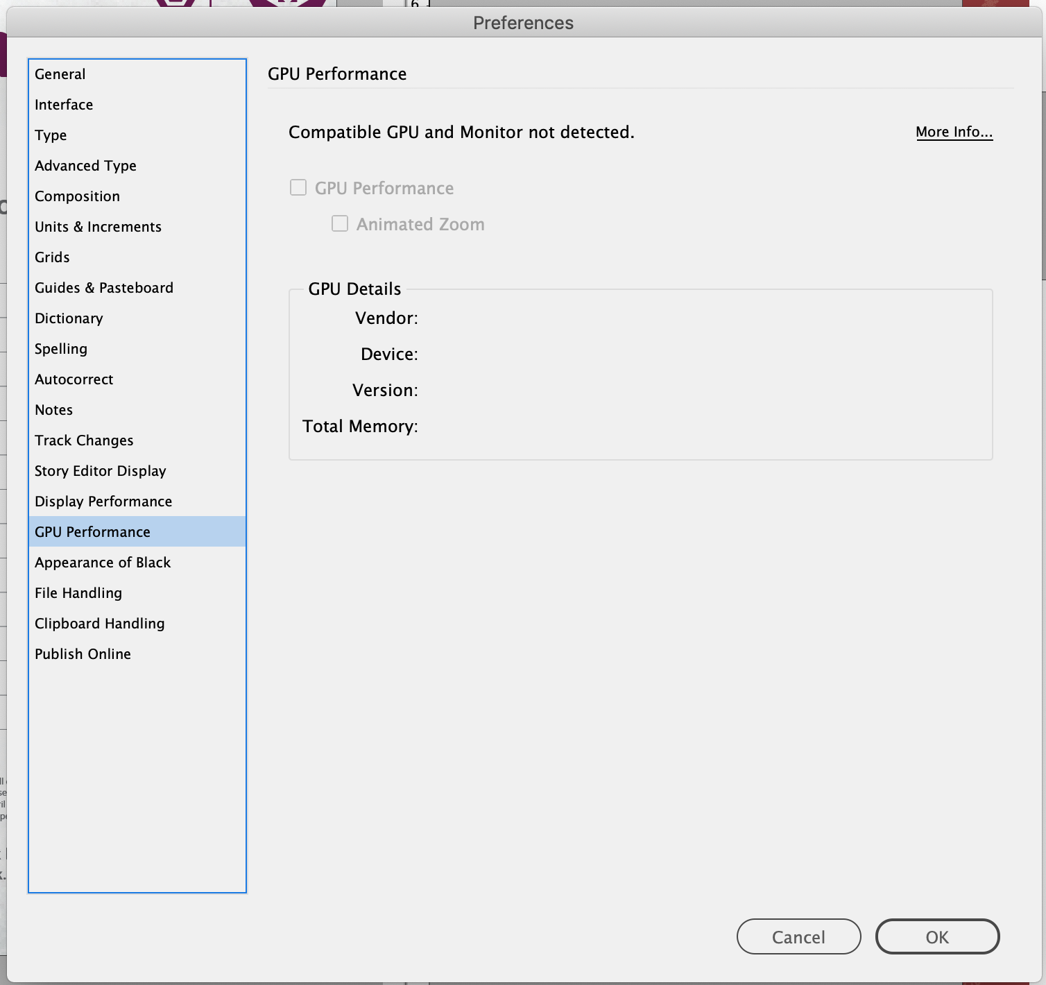 Can't enable GPU performance in InDesign on macOS ... - Adobe Product ...