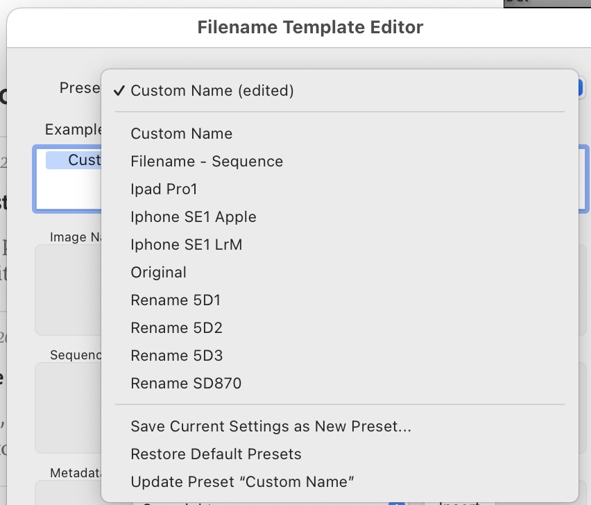 Filename Template Editor cannot edit preset - Adobe Community - 13042197