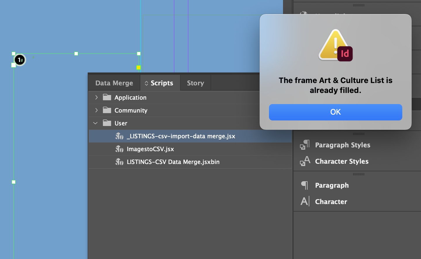 Data Merge Script Error Frame Is Already Filled Adobe Support 