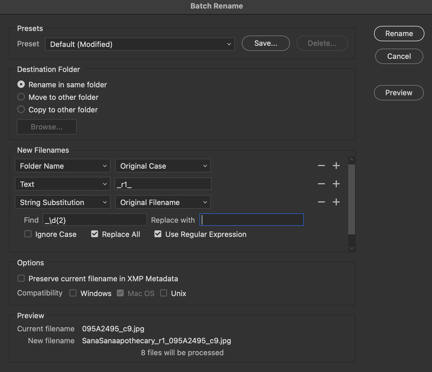 Solved: How do I remove a number sequence using batch rena... - Adobe ...