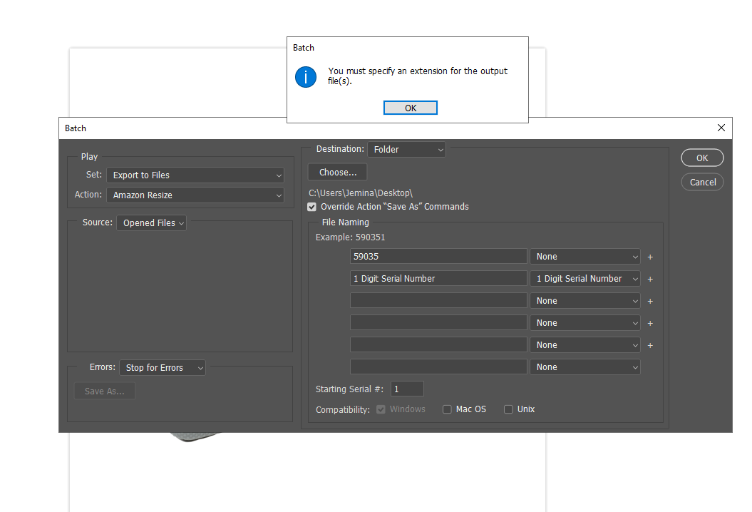 Solved: Batch Export - You must specify an extension for t... - Adobe Community - 13112583