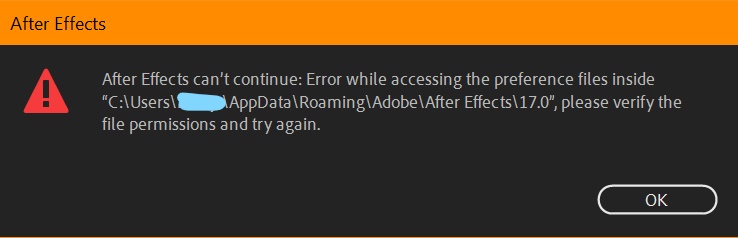 After effects wont open "Error while accessing the... - Adobe Product ...