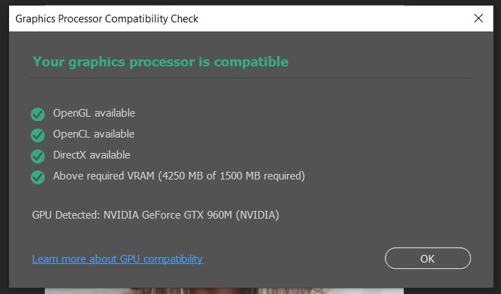 P: Nvidia users are dropping out of GPU mode when ... - Adobe Product Community - 13147985
