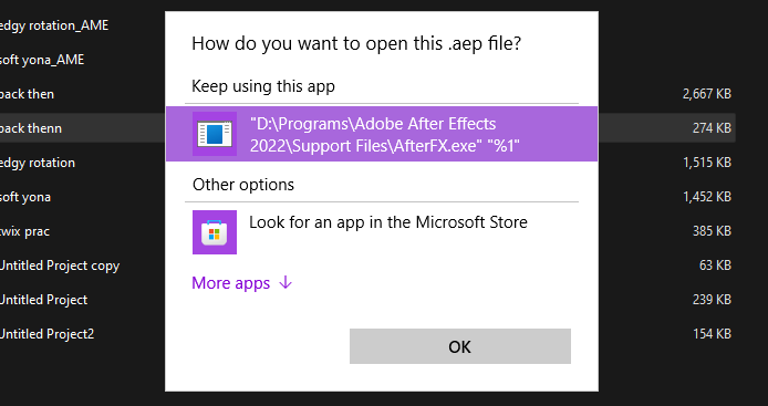 "How do you want to open this aep. file?" Project ... - Adobe Product ...