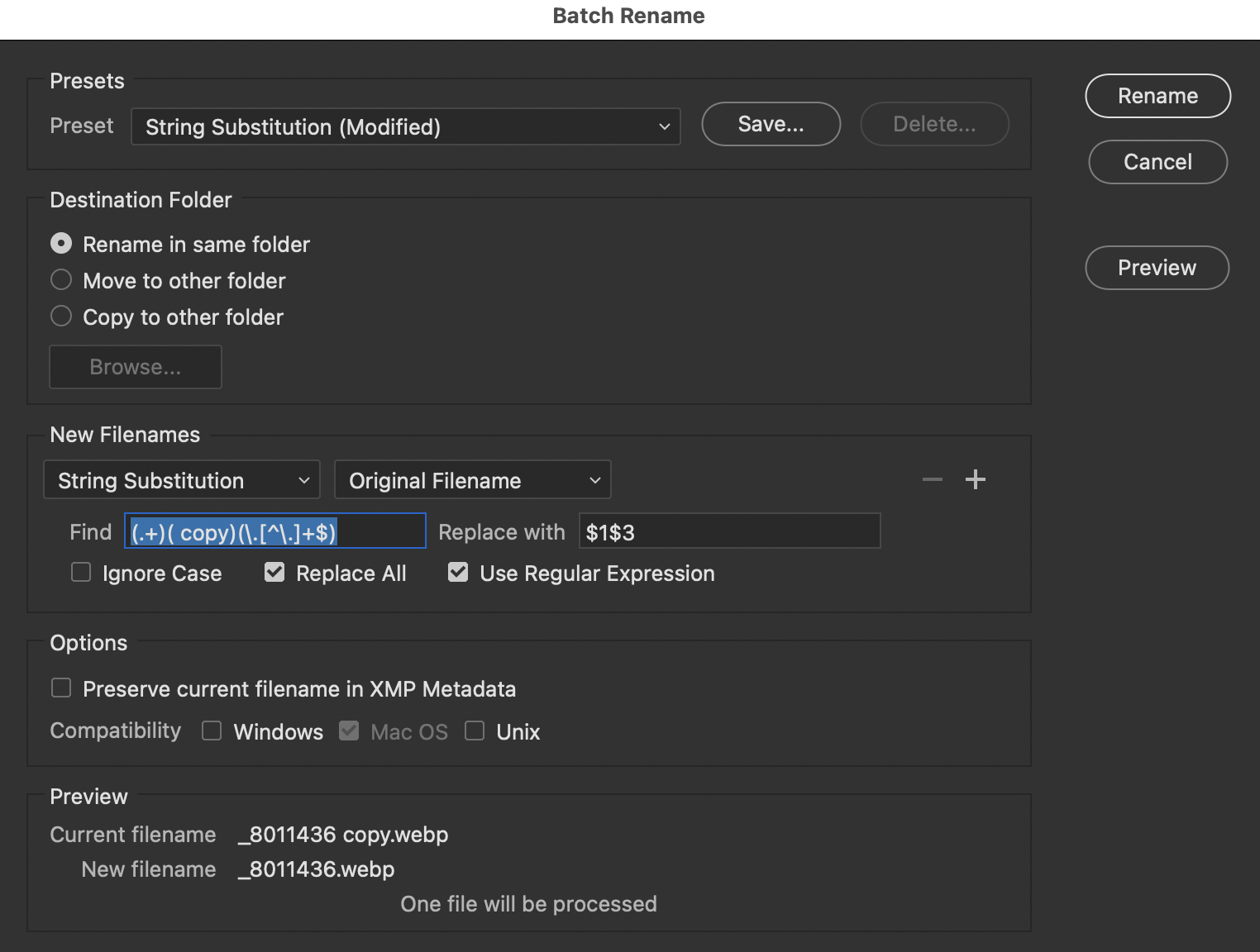 Solved: Script to remove 'copy' from crop and straightened... - Adobe ...