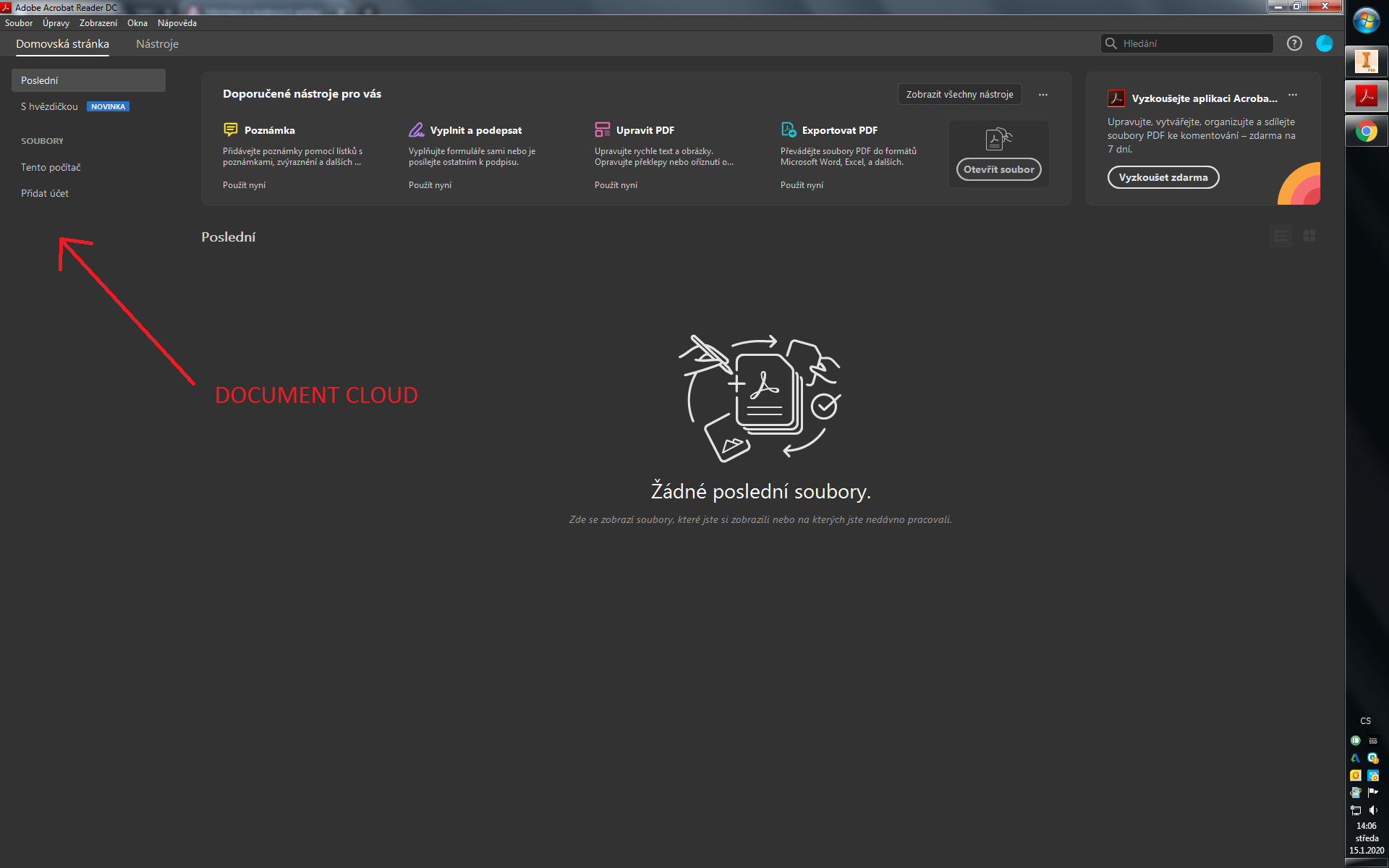Missing "button" Document cloud in Adobe Reader DC - Adobe Community ...