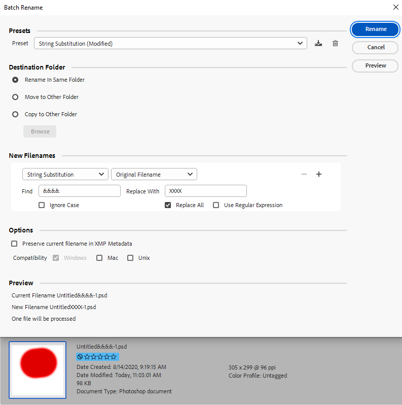 Adobe Bridge Batch Rename Tool (&) ampersand - Adobe Community - 13347309