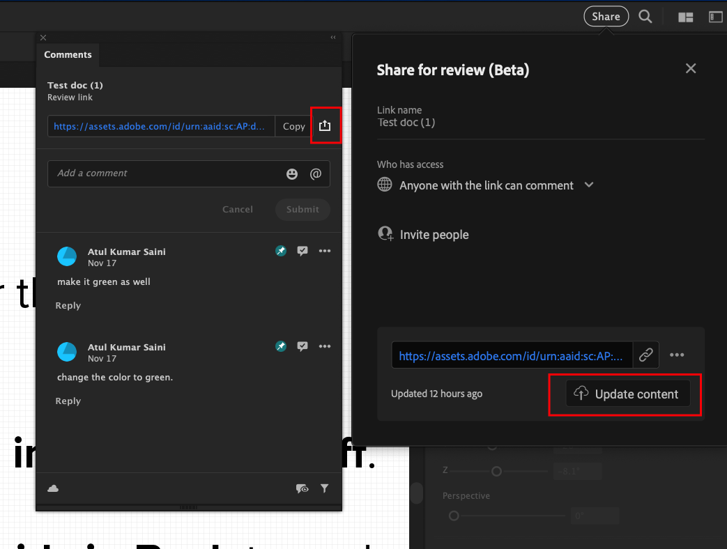 Share for review – comments no longer within worki... - Adobe Product ...
