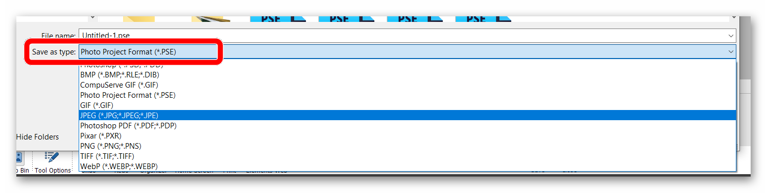 Solved: I cant find how to change format PSE to JPEG. - Adobe Product ...