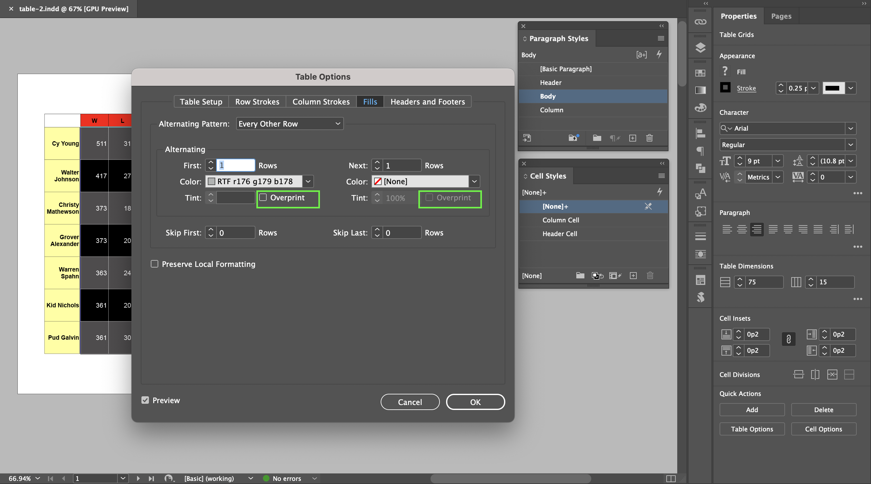 Solved: alternating pattern in table - Adobe Product Community - 13423879
