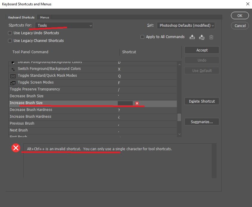 shorcut square bracket to decrease/increase size - Adobe Product Community - 13433020