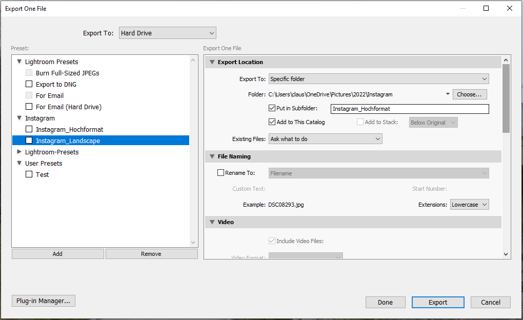 Custom export preset is not saving settings - Ligh... - Adobe Product ...