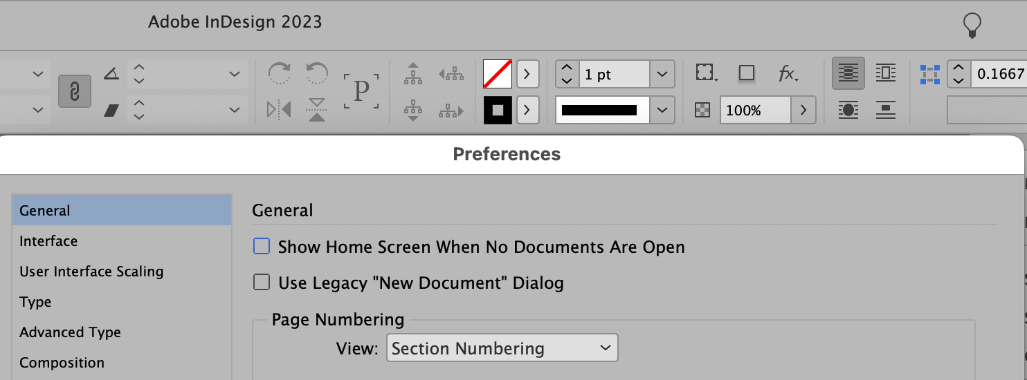 How to Disable "home screen" within ID 2023? - Adobe Community - 13448357