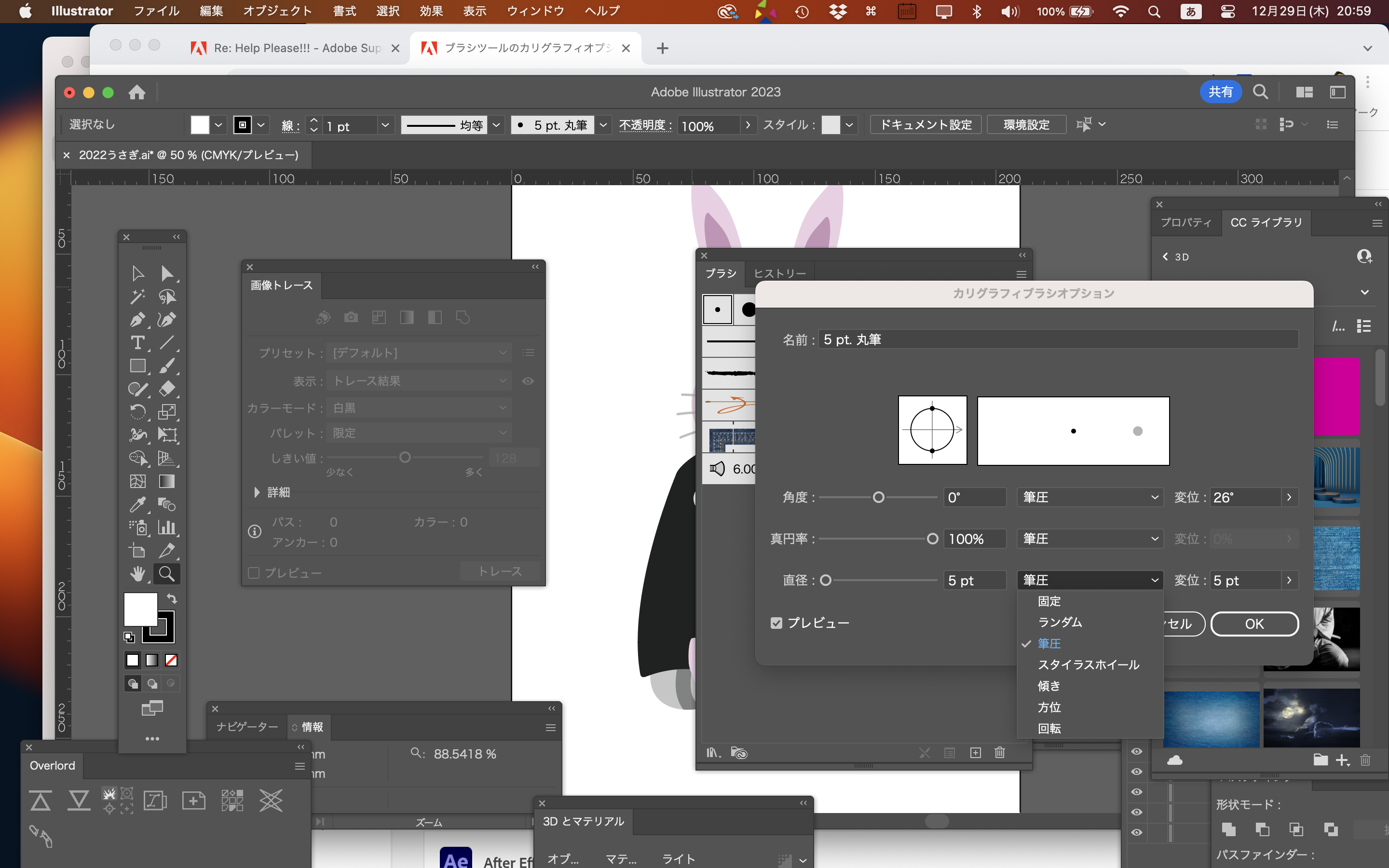 ブラシツールのカリグラフィオプションで直径の筆圧が選択出来ません - Adobe Product Community - 13451945