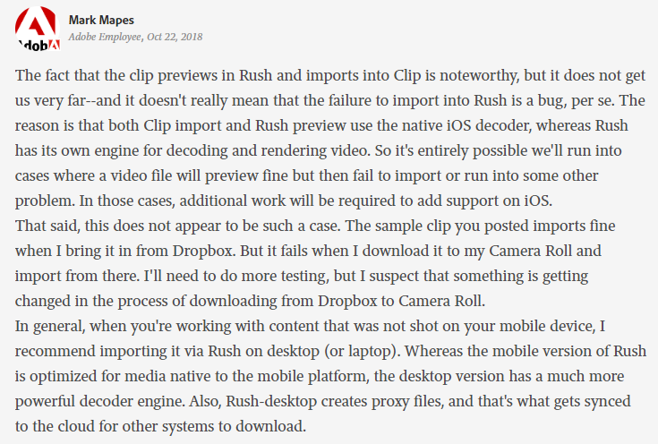 Rush Media Import Error - Unsupported media Type. ... - Adobe Product ...
