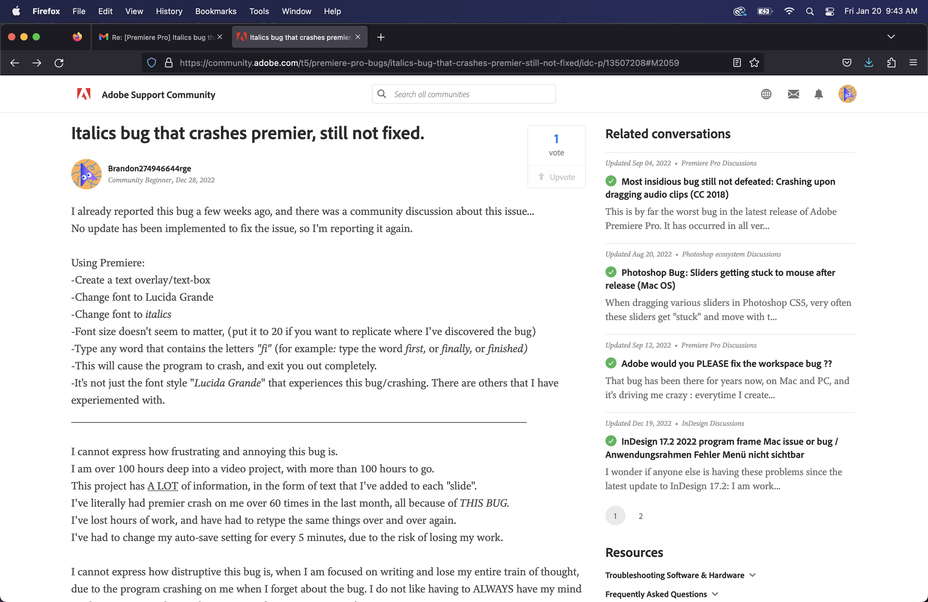 Premiere Pro Crashes When Typing In Italics And Us Adobe Community 13406155 