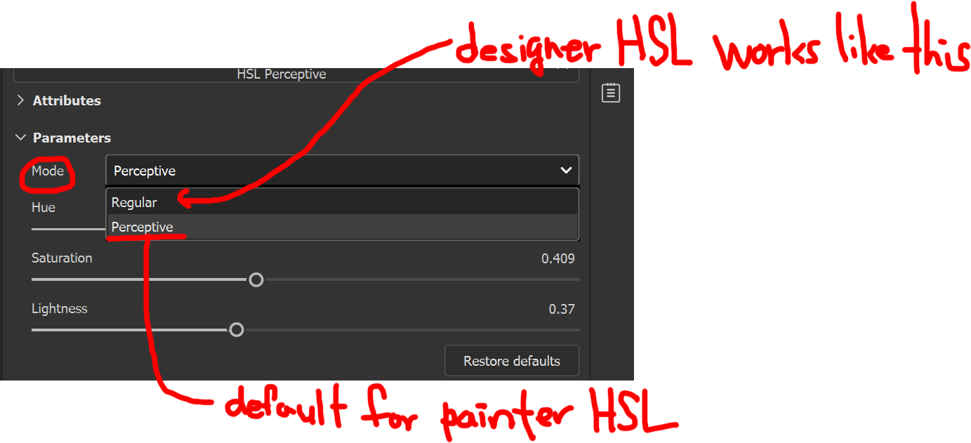 HSL node - filter for painter - change mode(Percep... - Adobe Product ...