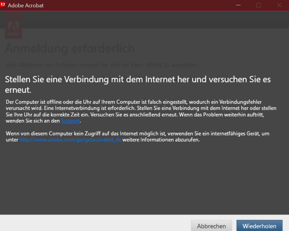 Solved: Nach Neuinstallation - Kann "keine Verbindung mit ... - Adobe Product Community - 13536362