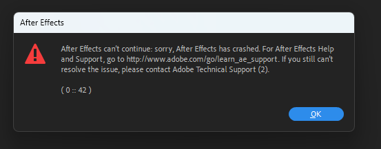After Effects error: Crash in progress. Last logge... - Adobe Product ...