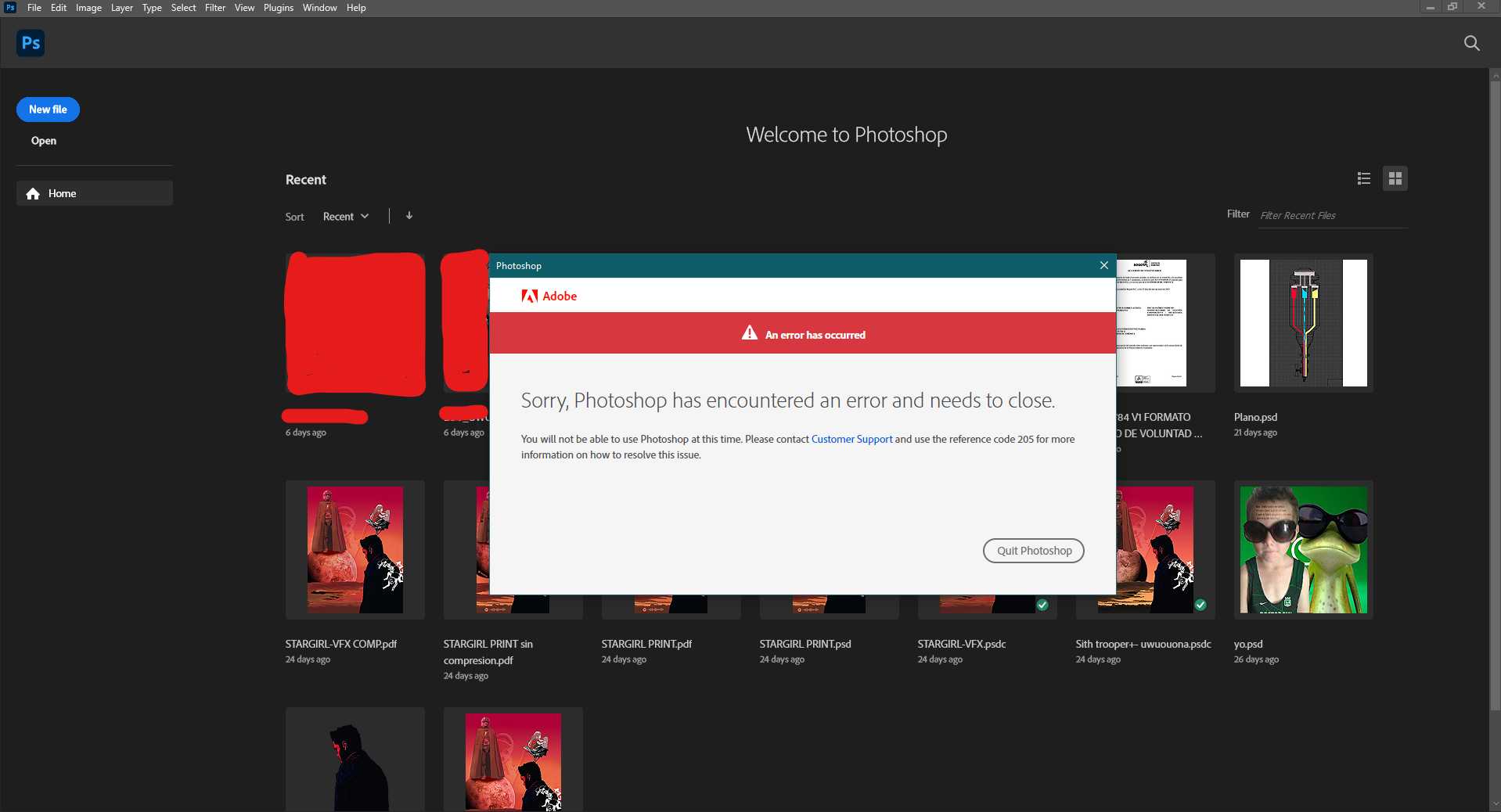 Error 205 al abrir Photoshop - Adobe Community - 13545501