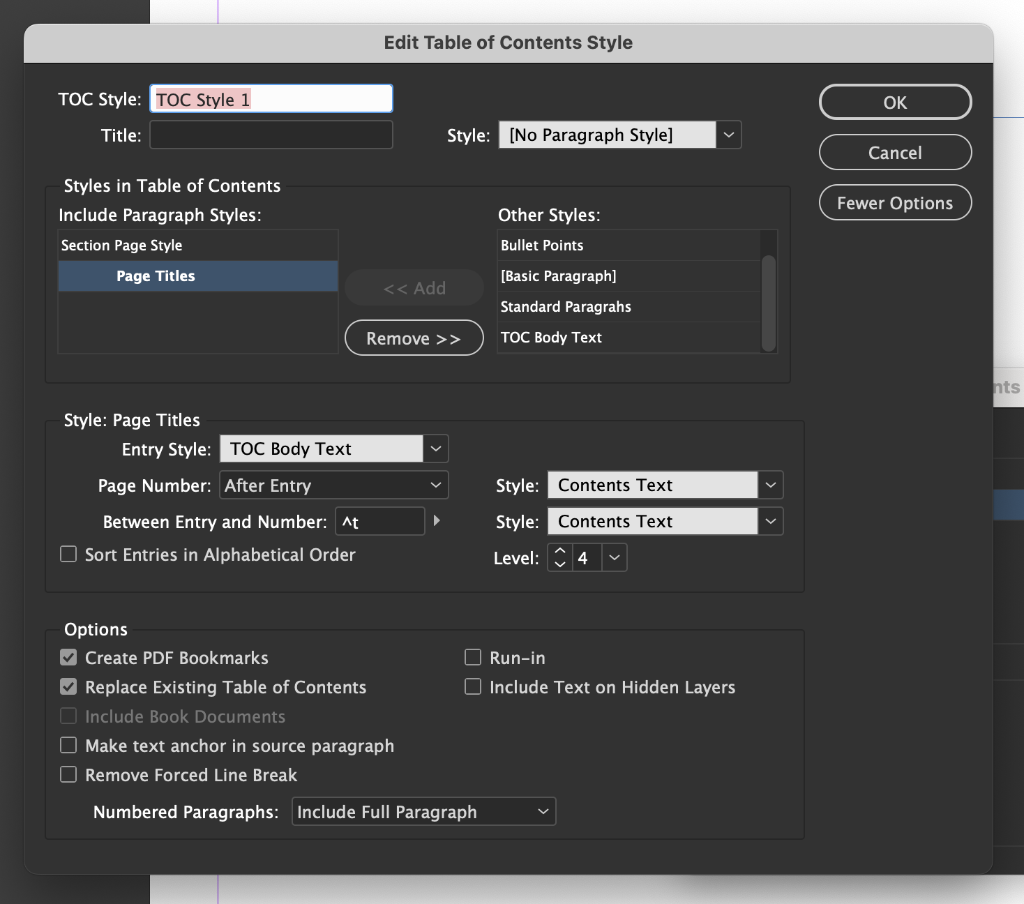 Table of contents pulling text style from section ... - Adobe Product Community - 13584032