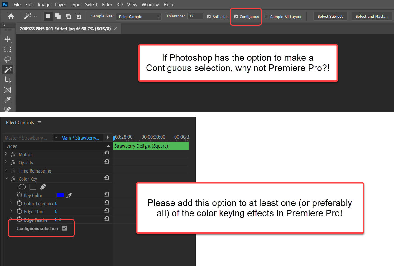 Option for CONTIGUOUS SELECTION in Color Keying ef... - Adobe Community ...