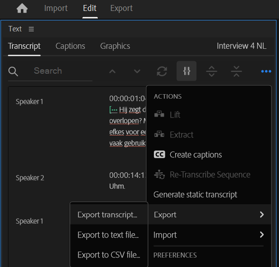 Export .vtt transcript (with speaker partition) - Adobe Product Community - 13629292