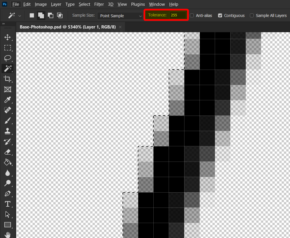 Magic wand tolerance not working on simple black l... - Adobe Product ...