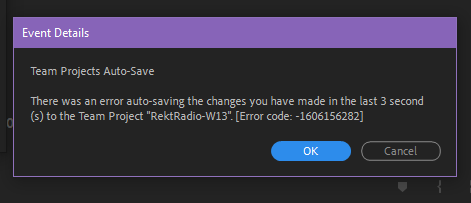 Solved: Team Project Error Code 1609629695 - Adobe Product Community - 12769368