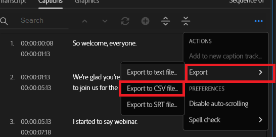How To Export A Transcript Or Subtitles Edit Itp Adobe Community 13686925 