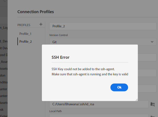 Getting error when create the git connection (SSH) - Adobe Support Community - 13694186