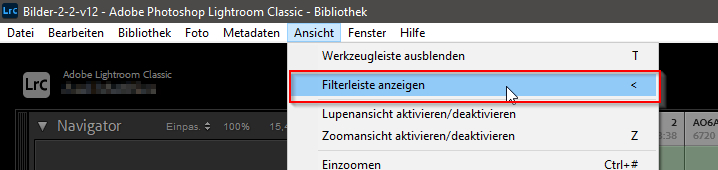 German shortcut for Filterleiste ein-/ausblenden - Adobe Product ...