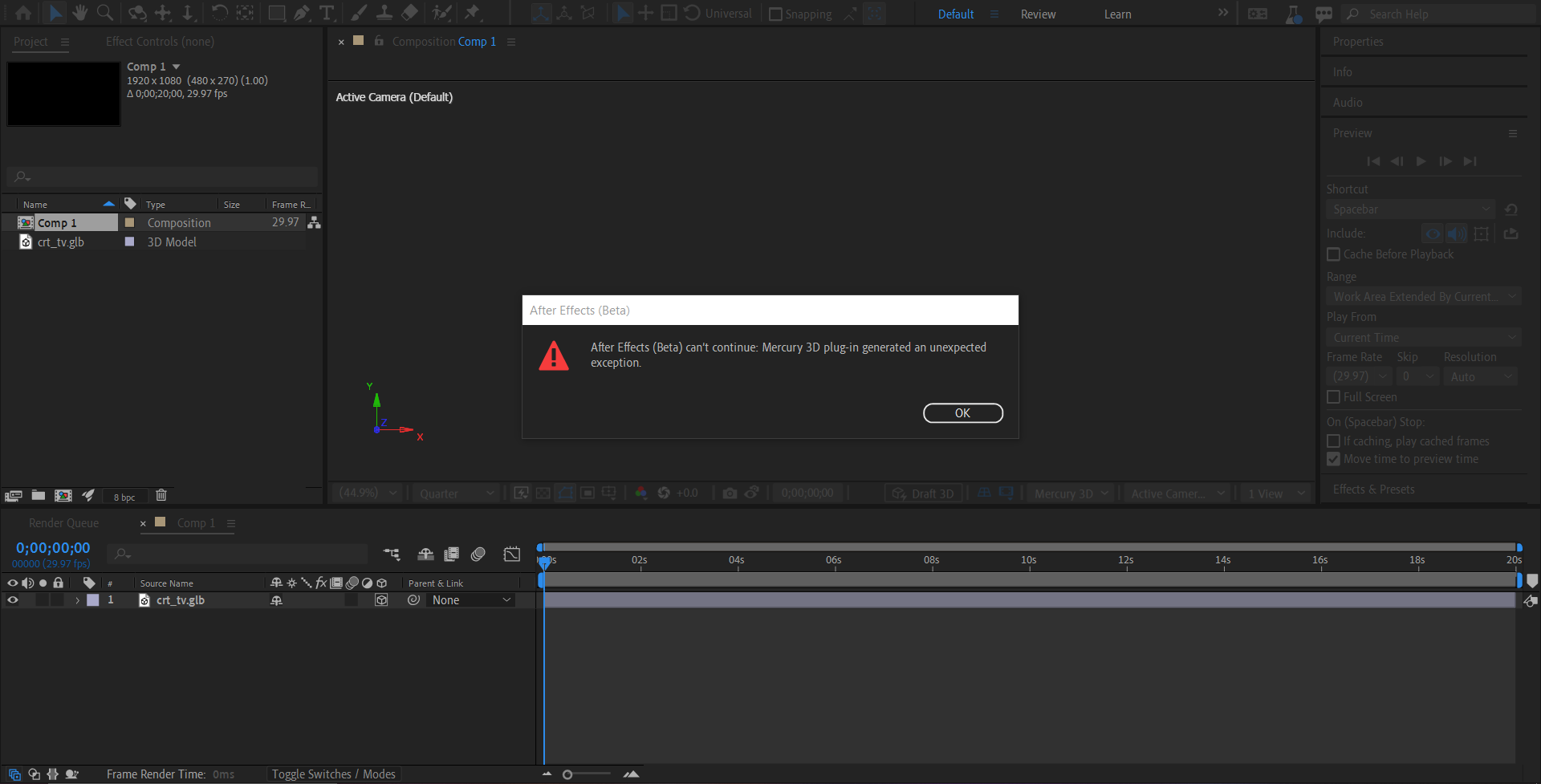 After effects (beta) can't continue: Mercury 3D pl... - Adobe Community ...