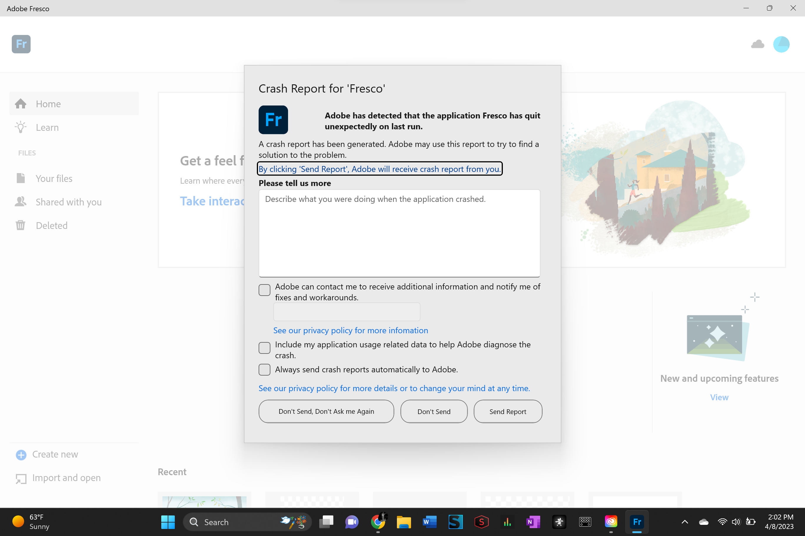 Fresco keeps crashing windows - Adobe Product Community - 13713032