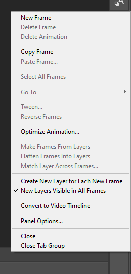 Use the frame animation panel fly-out menu and che... - Adobe Community ...
