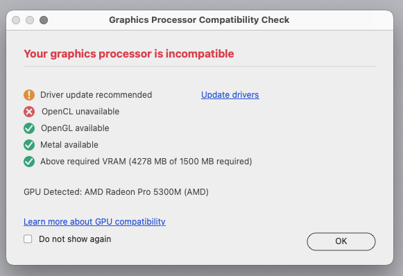 Spurious graphics incompatibility - Adobe Support Community - 13726606
