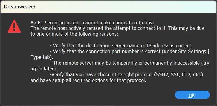 SFTP connection error: "login or password is incor... - Adobe Community - 10399482