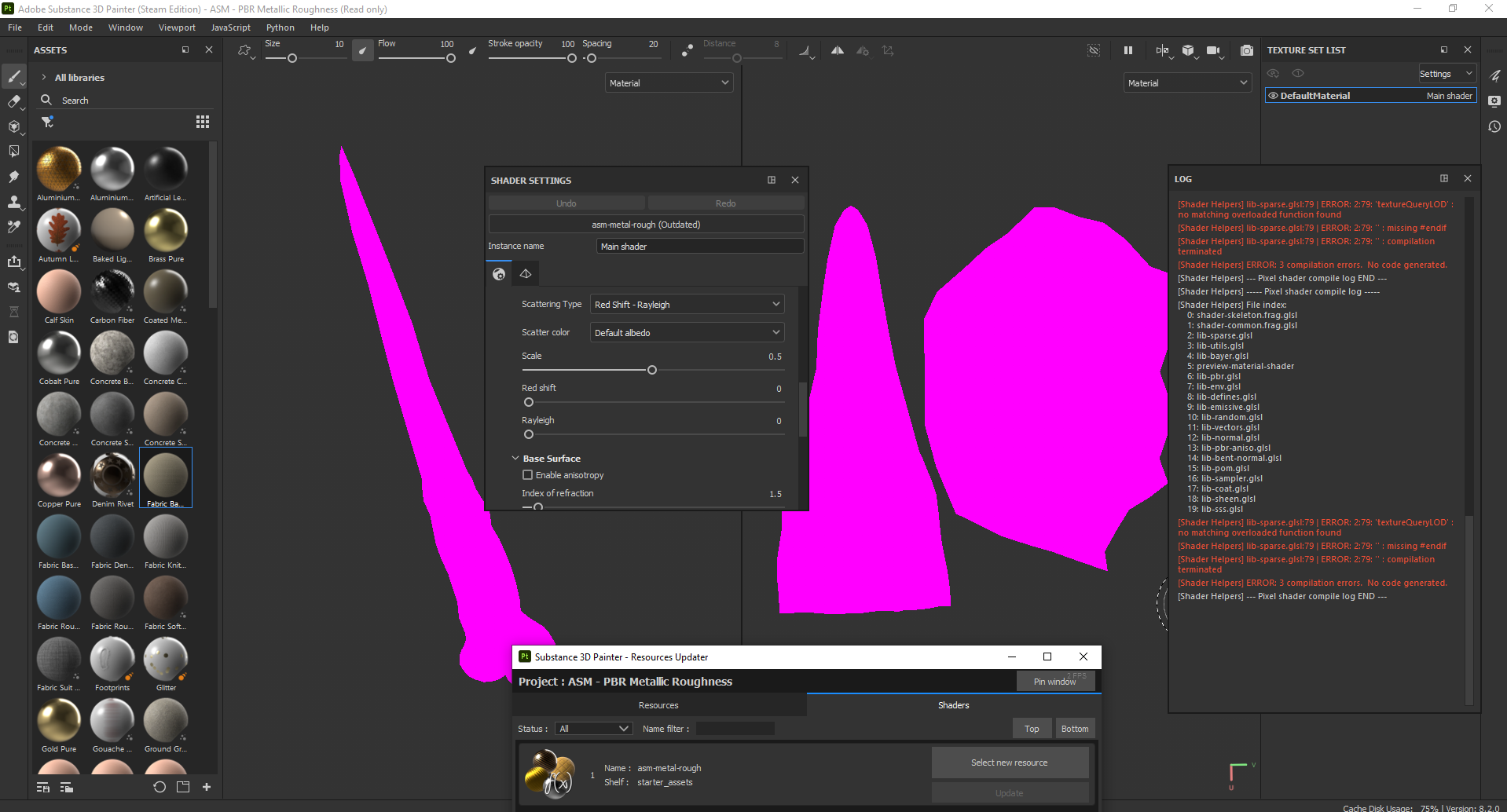 Pink material, shader helpers errors - Adobe Product Community - 13755834