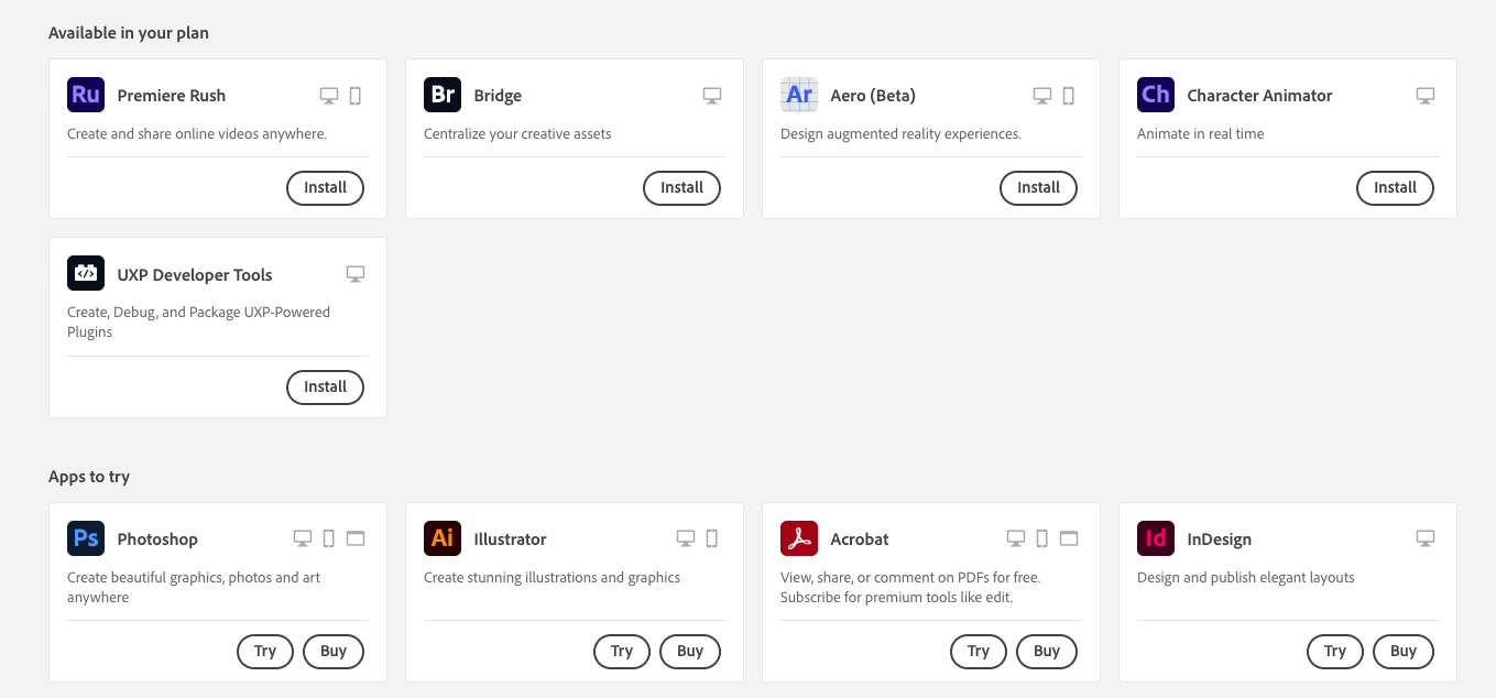 Can't install acrobat from creative cloud apps - Adobe Product Community - 13760934