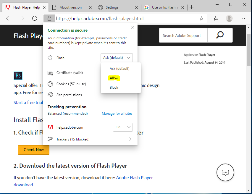 Solved: New Edge version 79.0.309.71 (official build) (64 ... - Adobe ...