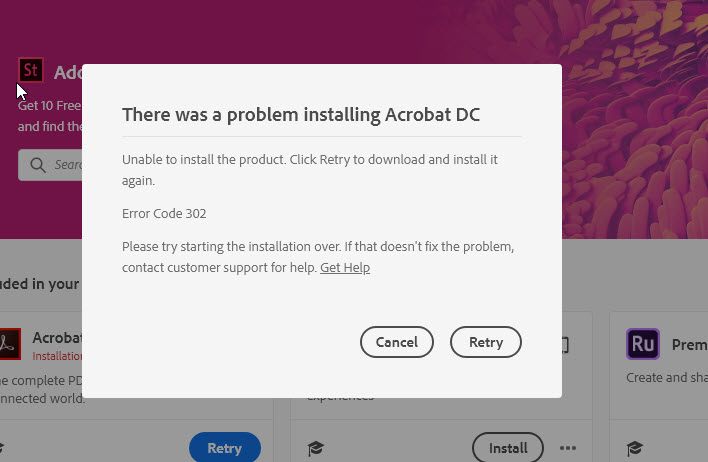 Installing Acrobat DC Error Code 302 - Adobe Product Community - 10905802